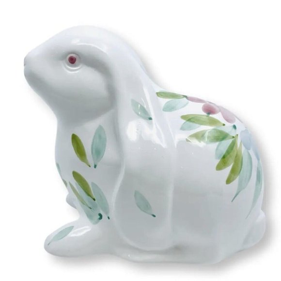 Art | Vtg Hand Painted White Ceramic Rabbit Bunny Figurine 65 Botanical ...